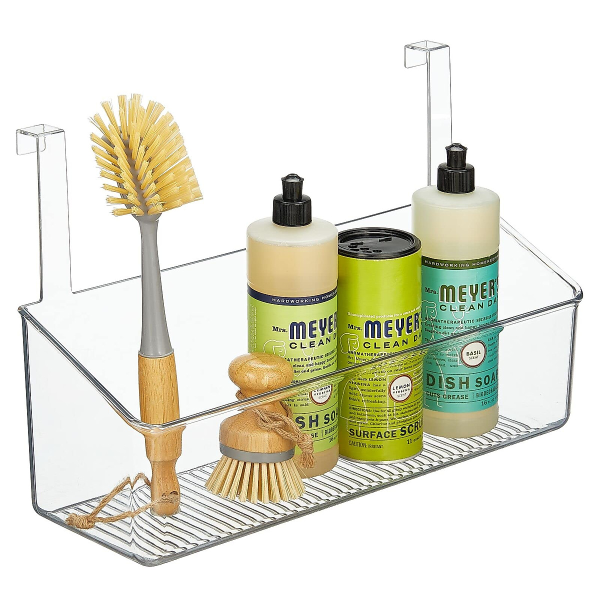 mDesign Plastic Kitchen Over Door Storage Basket Organizers for Kitchen Organization - Hanging Back of Door Holder Rack for Aluminum Foil, Plastic Wrap, or Sandwich Bags, Ligne Collection, Clear