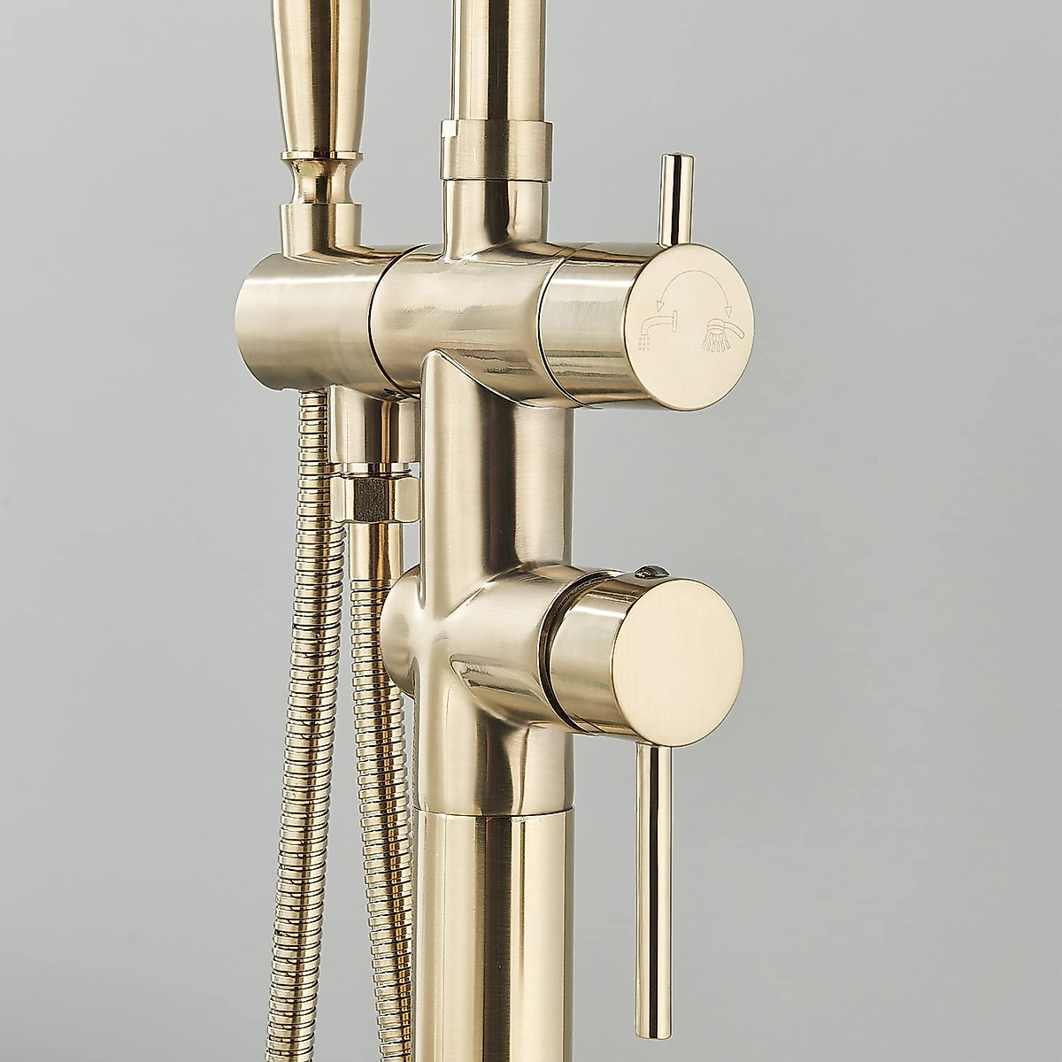 Freestanding Tub Filler Bathtub Faucet Brushed Gold Floor Mounted Brass Faucets with Handheld Shower