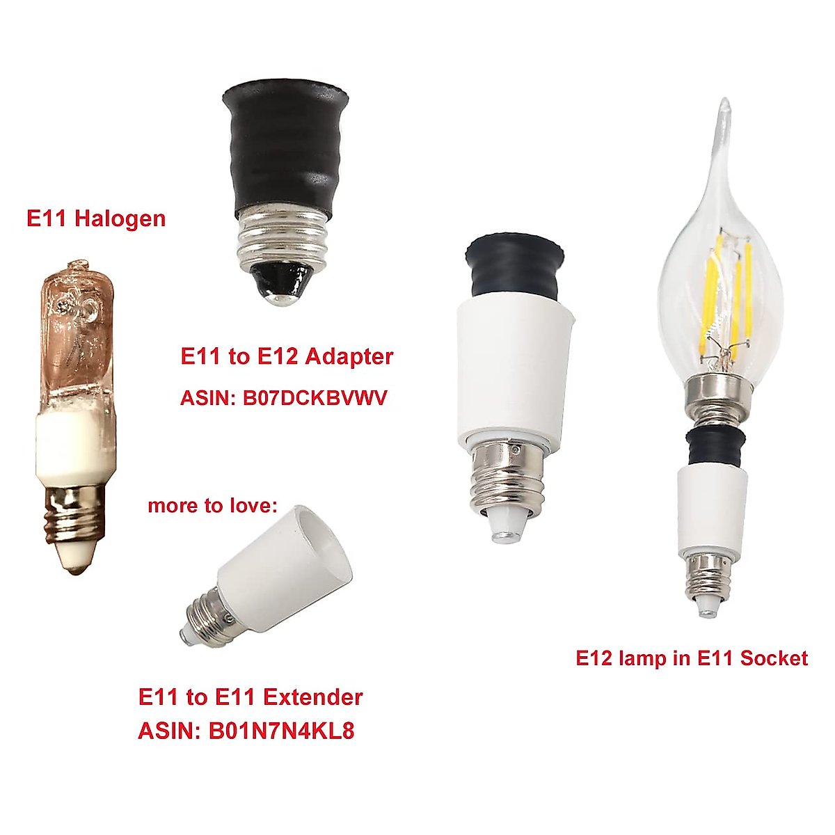 E-Simpo 6pcs E11 Mini Candelabra Halogen lamp Base to E12 Chandelier LED Light Socket Bulb Holder Adapter Adaptor Converter (6pcs E11 to E12 Adapter)