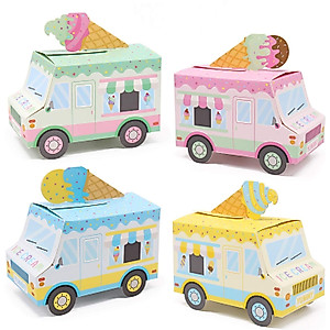 Ice Cream Party Favor Boxes Ice Cream Truck Shape Treat Boxes for Summer Goodie Candy Boxes Sprinkles Themed Baby Shower Kids Birthday Party Centerpieces Table Decor Supplies Set of 12