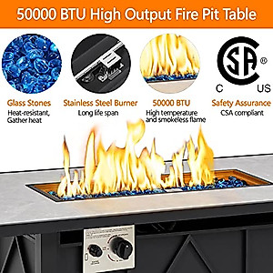 Yaheetech 43" Propane Gas Fire Pit Table 50,000 BTU Rectangular Fire Pit with Glass Wind Guard for Outside/Patio/Deck/Garden/Backyard, Gas Firepit with Ceramic Tabletop, Steel Base and Water-Resistant