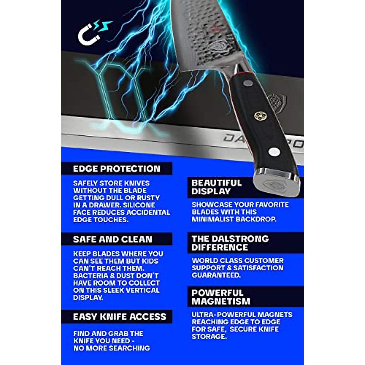 Dalstrong Magnetic Knife Holder Wall - Scratch-Resistant Silicone - Stainless Steel Details - Matte Black - Knife Magnetic Strip - 18" x 2" - Powerful Magnet Kitchen Bar - Easy Mount - Safe Display