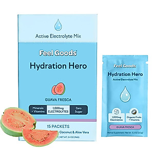 Feel Goods Hydration Hero - 1,000mg Electrolytes Powder, Sugar Free, Organic Fruits, Trace Minerals & Vitamins, Hydration Packets, Keto - Guava Fresca, 0.27 Ounce Packets (Pack of 30)