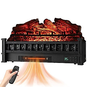 COSTWAY 26-inch Eternal Flame Electric Fireplace Log, 1500W Fireplace Insert with Remote Control, Realistic Lemonwood Ember Bed, 8H Timer, 5 Flame Modes, Fireplace Log Heater for Home Decor, Black
