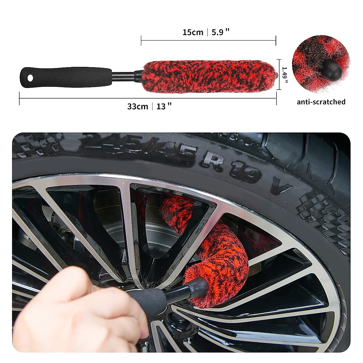 XCGaidt Car Wool Wheel Brushes for Cleaning Wheels Set (3 Pack), Metal-Free Tire Brushes Kit, Soft Wheel Brushes for Cleaning Tires and Rims