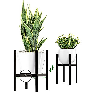 EKNITEY Adjustable Plant Pot Stand: Indoor Outdoor Modern Flower Holder Metal Plant Rack Organizer Planter Stand for Garden Patio Corner Bathroom Living Room Balcony Home Office (Black)