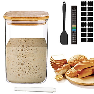 Uprony Sourdough Starter Jar Kit 38 Oz Wide Mouth Sourdough Container with Blackboard Stickers, Marker Pen, Silicone Scraper for Bread Baking Sour Dough Jar