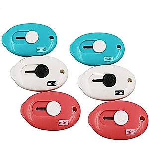 Mini Utility Knives Box Cutter Retractable Letter Opener (Blue/Pink/White) 6PC