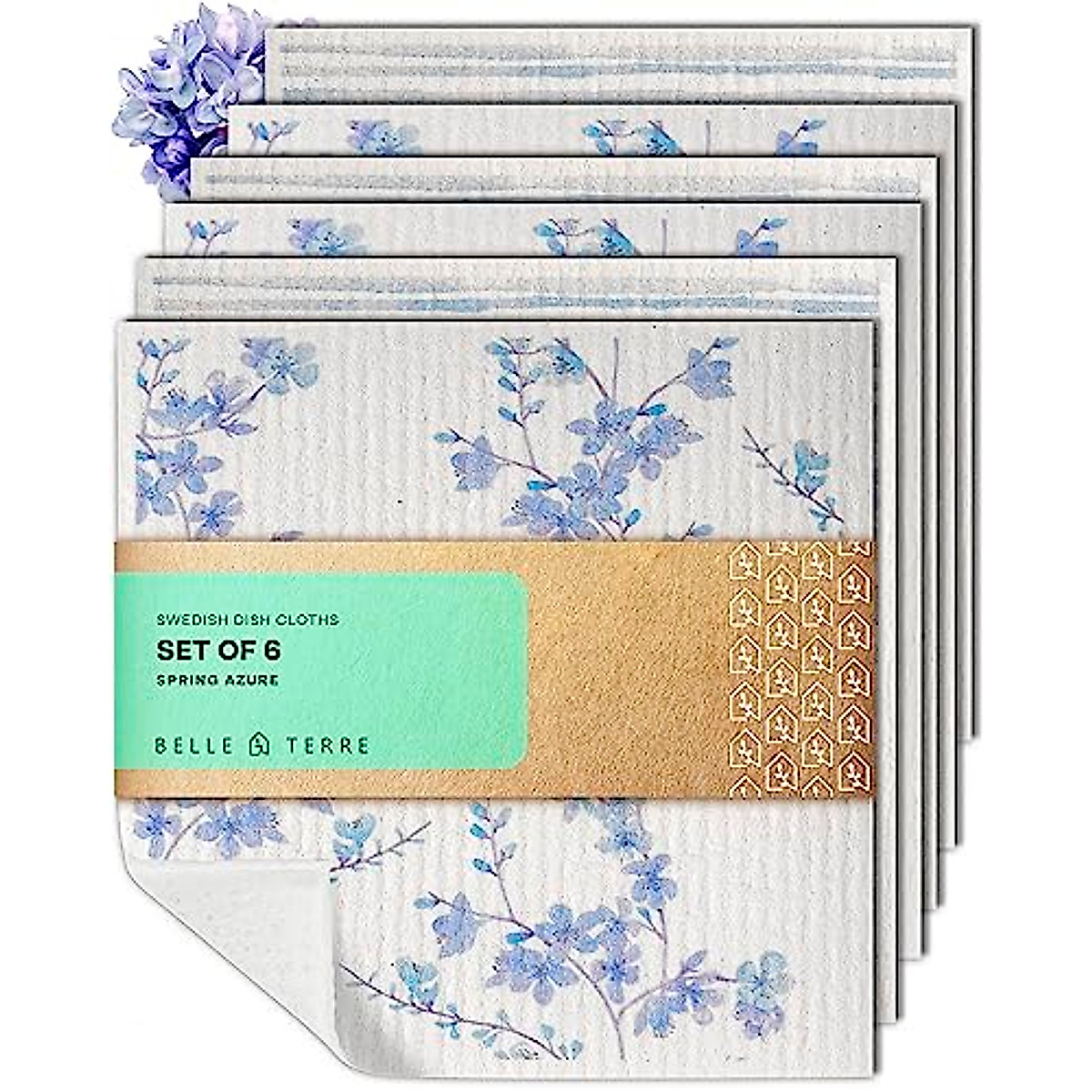 BELLE TERRE Roll-Up Dish Drying Rack & Swedish Dish Cloth Set - Space-Saving Sink Rack (20.5" x 15.5") with Utensil Tray & Reusable Absorbent Cloths - Solid Steel Construction & Cellulose Material