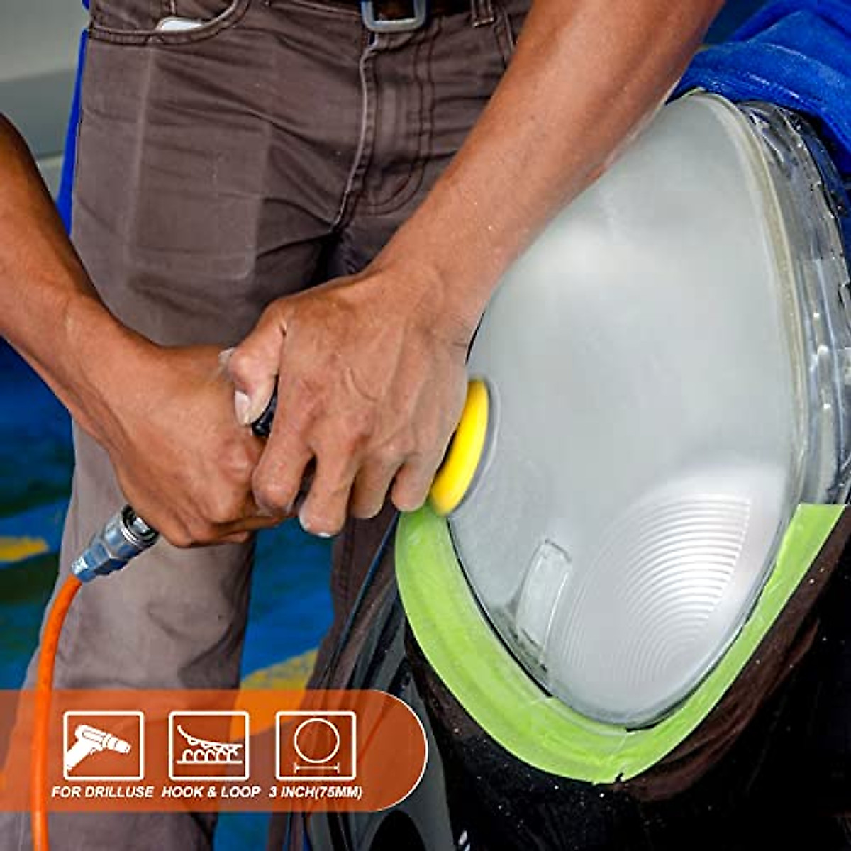 Car Headlight Restoration Kit, Heavy Duty Lights Polish Headlights Lens Restore Cleaner DIY Polishing for Electric Drill, 3" Waterproof Sanding Discs, Scouring Pads+Spray Bottle, Total 24Pack