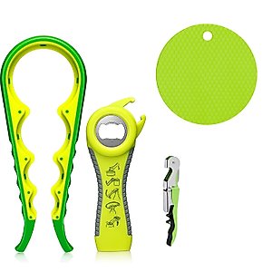 Draduo Jar Opener|5 in1 Bottle Gripper Opener | 5 in1 Multi Bottle Opener | with Silicone Handle Easy to Use for Weak, Senior, Arthritis Hands.