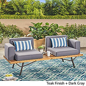 Christopher Knight Home Baish Outdoor Acacia Wood 2 Seater Sofa, Teak Finish/Dark Gray