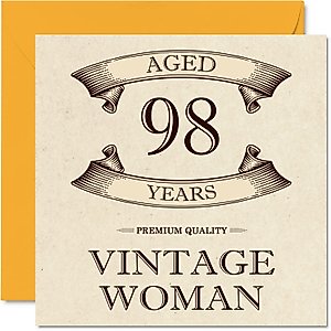 Vintage 98th Birthday Cards for Women - Aged 98 Years - Fun Birthday Card for Mom Sister Wife Granny Nanny Grandma Aunt, 5.7 x 5.7 Inch Ladies Greeting Cards, 98th Birthday Card