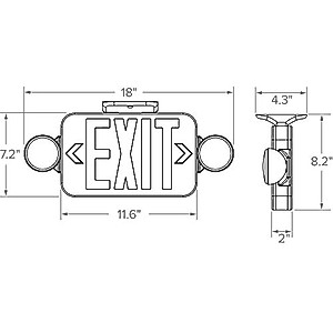HUBBELL CCR, Remote Compatible Combination Outdoor Emergency Light and Red Letter Exit Sign, with 120/277VAC, 60Hz Input, 2 Fully Adjustable LED Lamps, 18 in x 2 in x 8.2 in, White