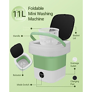 NISHCON Portable Washing Machine, 11L Upgraded Large Capacity Mini Washer with Spin Basket, Small Washing Machine for Apartments, Travel Laundry, Camping, RV, Dorm (Green+White)