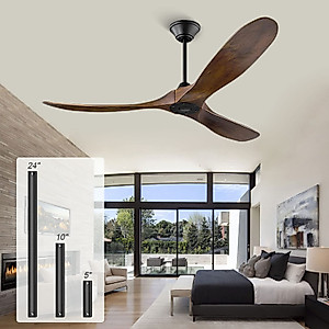 NWIASS 70 Inch Outdoor Ceiling Fans for Patios, Modern Ceiling Fan No Light with Remote Solid Wood Ceiling Fan Damp Rated, 3 Blade Large Ceiling Fan for Indoor High Low Sloped Ceiling, DC Ceiling Fan
