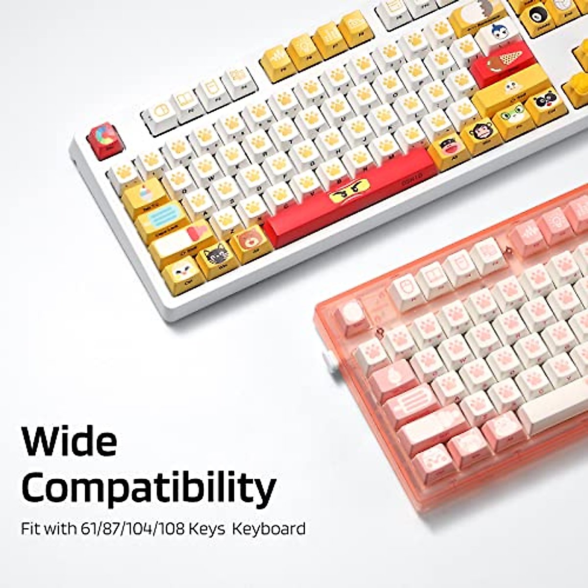 LTC LavaCaps PBT Double Shot108 Keycaps Set, Cat's Claw Sublimation OEM Profile for ANSI US Layout 61/87 TKL/104/108 Keys Mechanical Keyboard, with Keycap Puller - (Only Keycaps), Yellow