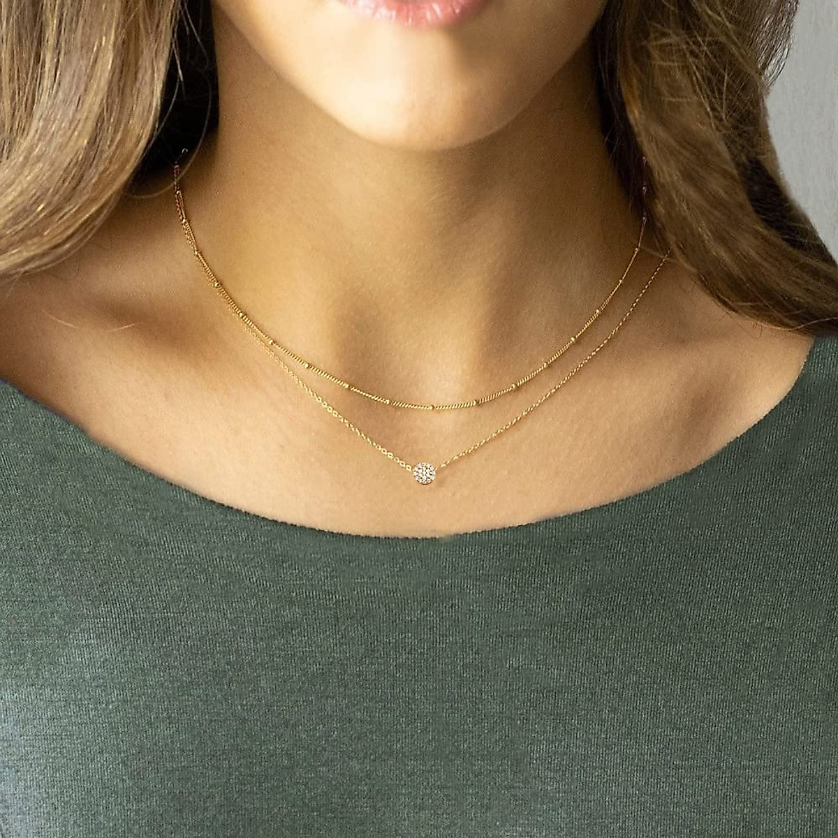 LOKLIFFAI Gold Dainty Choker Necklace Cz Pearl Pendant Necklace Chain Layered Necklace for Women