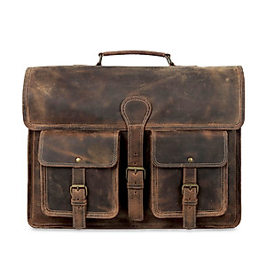 Leather briefcase 18 inch laptop messenger bag for men and women best satchel office bag