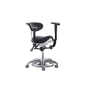 East-New Medical Dental Chair Microscope Saddle Stool Foot Controlled/Pedal Base PU Leather with 45°Swiveling Armrests SDS-FC1