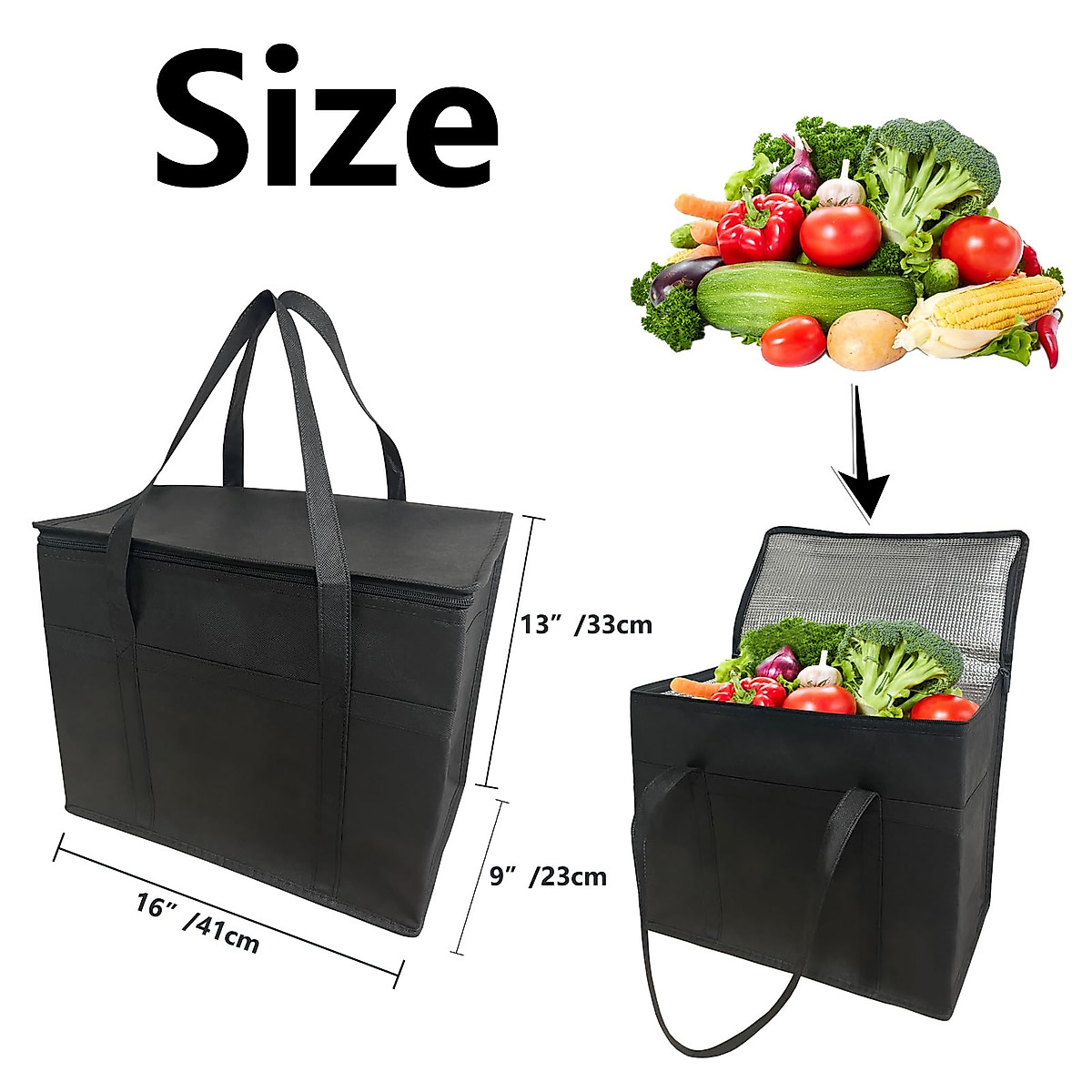 SIAGCRAW Insulated Reusable Grocery Bag, Heavy Duty Shopping Bags for Groceries, Portable Cooler Bag, Food Delivery Bag, Large Size, Collapsible, Sturdy Zipper