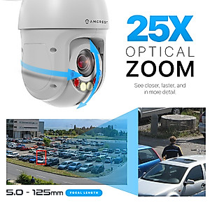 Amcrest 4MP AI PTZ POE IP Camera Pan Tilt Zoom (Optical 25x Motorized Zoom) Speed Dome, Human/Vehicle Detection, F1.6, 1/2.8" Sensor, 4MP@30fps, 328ft Night Vision, IP4M-1063EW-AI-V2