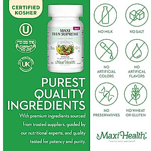 Maxi Health Teen Supreme Hers Vitamins for Teen Girls (120) - Women's Multivitamin for Energy, Immune Boost, Body & Brain Growth - Womens Multi Vitamins Including D3, Iron, Calcium, Digestive Enzyme