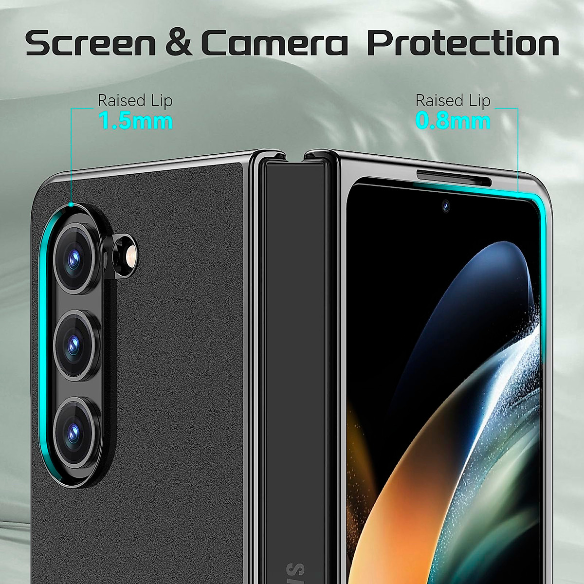 MATEPROX Phone Case for Samsung Galaxy Z Fold 5 Case, Slim Thin Lightweight Protective Phone Case with Non-Slip Leather Back Cover with Electroplated Frame for Samsung Galaxy Z Flod 5 5G-Black