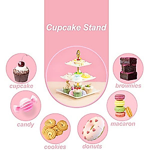 Supernal 3 Tier Cupcake Stands, 6pcs Plastic Trays, 4Pack Cupcake Dessert Stand, Party Trays Set, Cake Platters Includes 6 pcs Pastry Trays, 2 pcs Square Cake Trays, 2 pcs Round Cake Trays