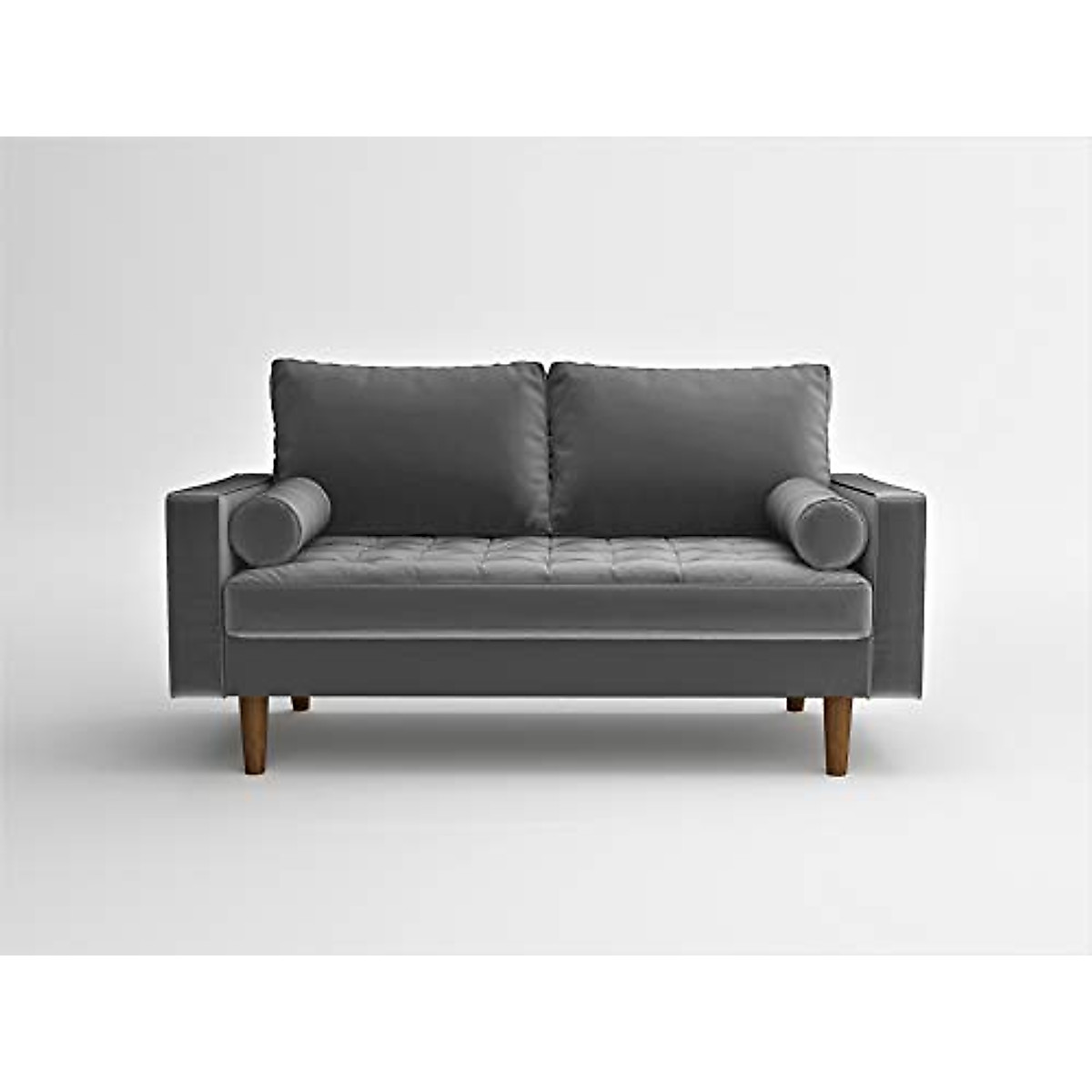 US Pride Furniture NS5457-L Caladeron Mid-Century Modern Loveseat in Soft Velvet, Grey