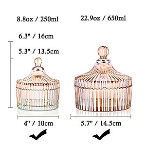 Glass Candy Dish with Lid European Style, Candy Jar Yurt, Glass Food Storage Organization Containers Bowls for Decorative Flour Cookie and Sugar, Amber, Small+Large