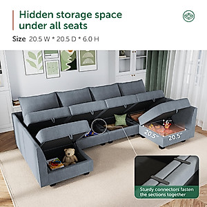 HONBAY Modular Sectional Sofa with Storage Reversible Sectional Modular Sofa Couch with Ottomans U Shaped Sectional Couch for Living Room, Bluish Grey