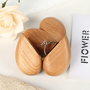 Wooden Ring Box Heart Shaped Ring Box for Wedding,Proposal,Engagement Ring Box,Wood Ring Case Wood Ring Holder Gift (True Love Eternal Cherry)