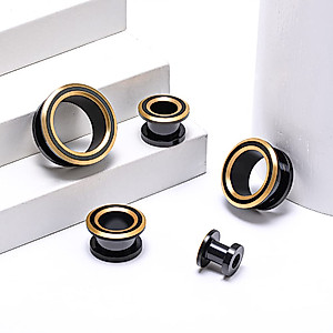 PUNKYOUTH 2PCS 316L Stainless Steel Two-color Screw Tunnel Ear Plug Expander Stretcher Gauge 0G-1"