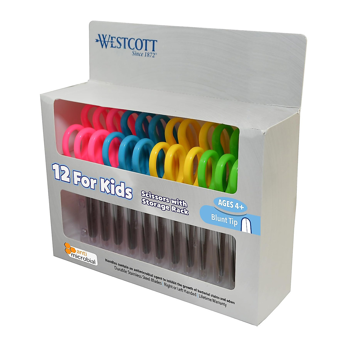 Westcott 13140 Right- and Left-Handed Scissors, Kids' Scissors, Ages 4-8, 5-Inch Blunt Tip, Assorted, 12 Pack
