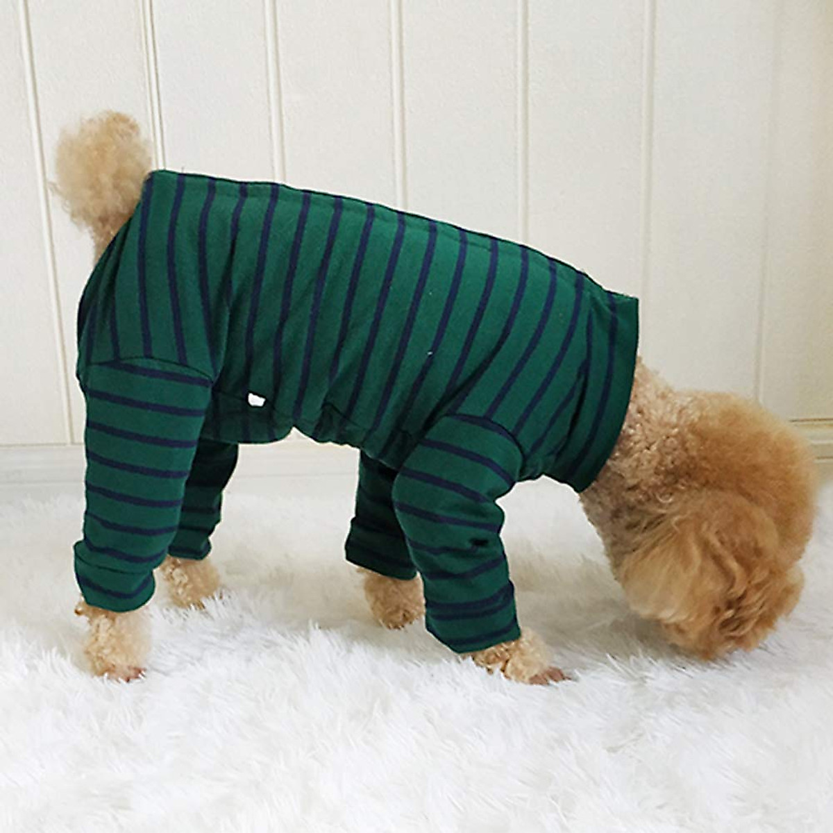 Dog’s Recovery Suit Post Surgery Shirt for Puppy, Full Coverage Dog's Bodysuit Wound Protective Surgical Clothes for Small and Medium Pets (Green Black Stripe-m)