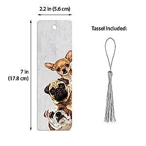 WIRESTER Set of 5 Paper Bookmarks with Tassel for Students, Reader, Teachers, Book Lovers - Cute Dog Breeds (Bulldog, Puppy Dog, Chihuahua, German Shepherd, Siberian Husky, Retriever, Basset Hound)