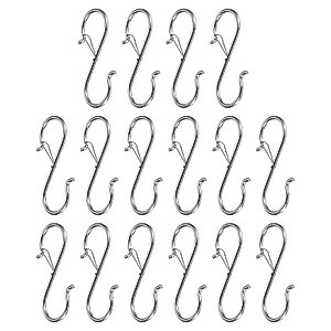 HARFINGTON 16pcs S Hooks 3.5 Inch S-Shaped Metal Hook Hanger with Safety Buckle for Hanging Plants Clothes Pots and Pans Kitchen Utensil Bags, Silver