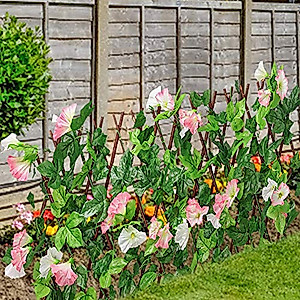Retractable Artificial Wooden Fence with Flowers Privacy Fence