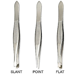 Luxxii (3 Pack) Tweezers Set - Stainless Steel Slant Tip, Flat, Point Tweezers Hair Plucker for Hair and Eyebrows Personal Care (A)