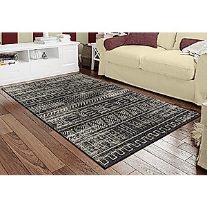 Deerlux Boho Living Room Area Rug with Nonslip Backing, Black Tribal Pattern, 3 x 5 Ft Extra Small