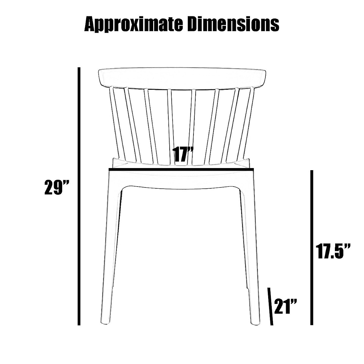 2xhome Set of 2 Stackable Modern Plastic Low Back Windsor Dining Chairs with Spindle Back for Kitchen Indoor Outdoor Patio Office Black
