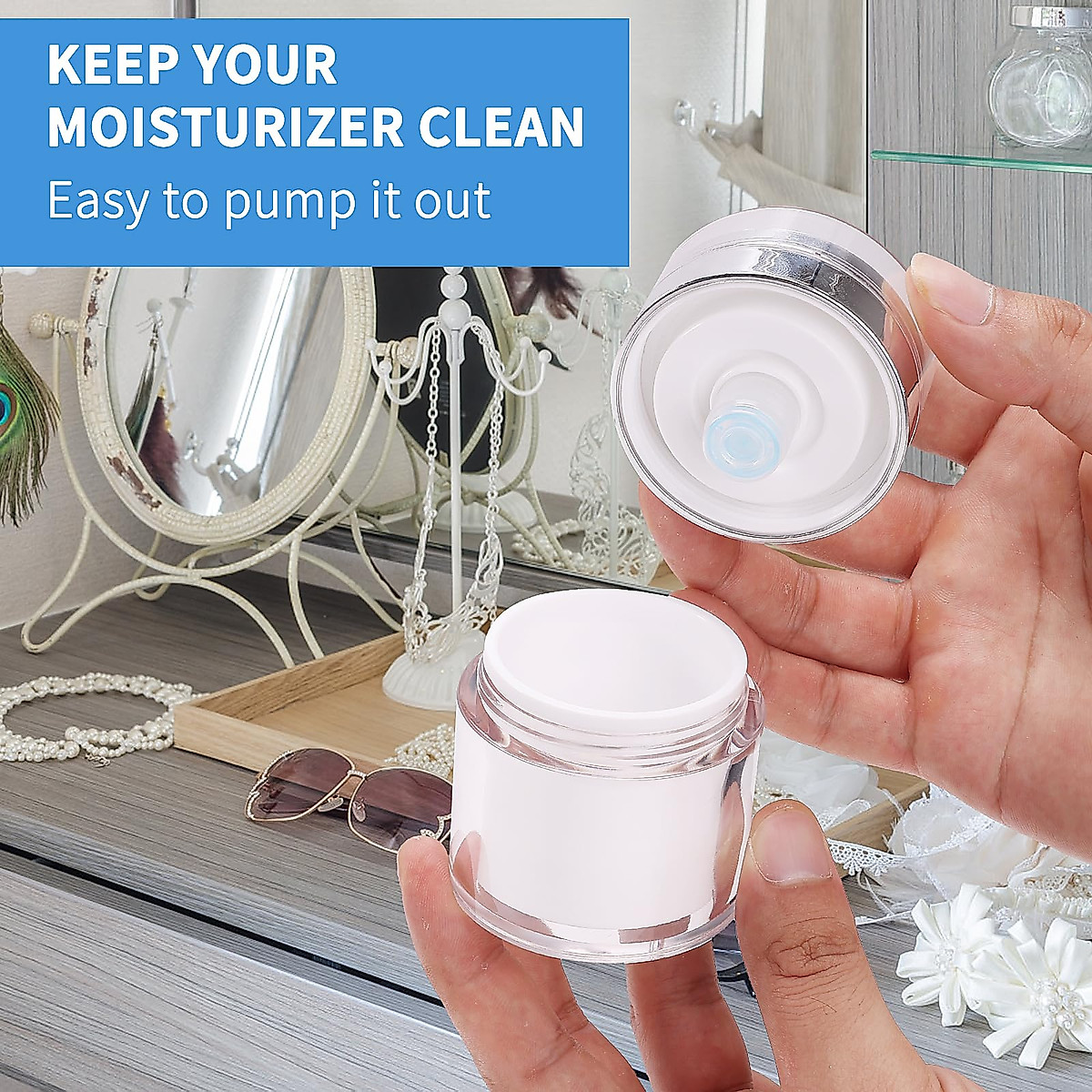 WLLHYF Airless Pump Jar Refillable Cream Jar Vacuum Bottle Airless Cosmetic Travel Container Bottles Portable Leak-Proof 30ml Moisturizer Container for DIY Creams Gels Lotion Toiletry