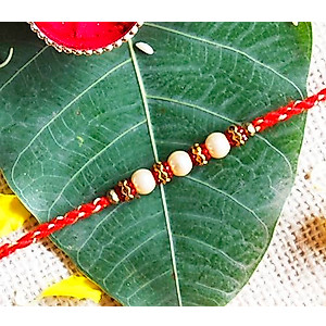 Traditional White Pearl Rakhi for Brother Multicolor Beautiful & Designer Thread Raksha Bandhan Rakhi for Loving Brother Bhai RURAKH0040