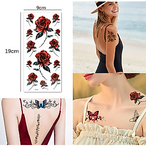 Lady Up Temporary Tattoos Stickers 20 Sheets Body Art Flowers, Roses, Butterflies Tattoo for Women, Mixed Style and Multi-Colored Waterproof 90×190mm