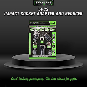 SWANLAKE 5-Piece Impact Socket Adapter Set, 1/4, 3/8, 1/2" SAE Socket Adapter, Cr-V Steel Impact Adapter Set