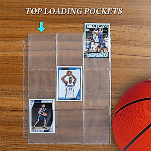 Double-Sided 540 Pockets Baseball Card Sleeves - Trading Card Sleeves Pages Fit 3 Ring Binder, 9 Pocket Page Protector for Standard Size Cards, Sport Cards, Game Cards, Business Cards（30 Pack）