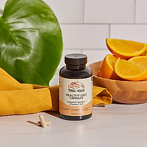 TERRA ORIGIN Healthy Gut Capsules with Immunity Boost | 90 Capsules | Digestive Support Including intestinal Permeability, IBS, Bloating, Gas and Constipation* 30 Servings/90 Capsules.