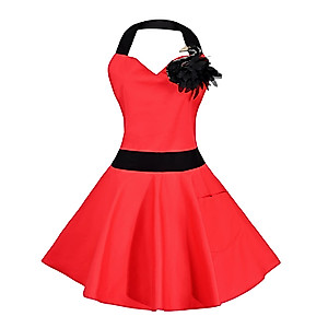 Violet Mist Lovely Sweetheart Retro Kitchen Aprons Women Girl Red Ladies Cute Apron Vintage Apron Christmas Apron 1950s French Maid Cotton Cooking Apron Adjustable Waist Mom Party Gift