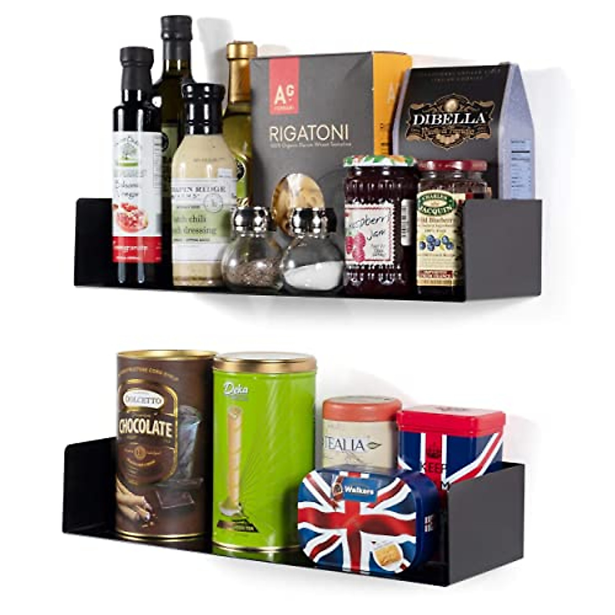 Wallniture Bali Floating Wall Mount Metal U Shape Shelf Book CD DVD Storage Display Bookcase Black Set of 2